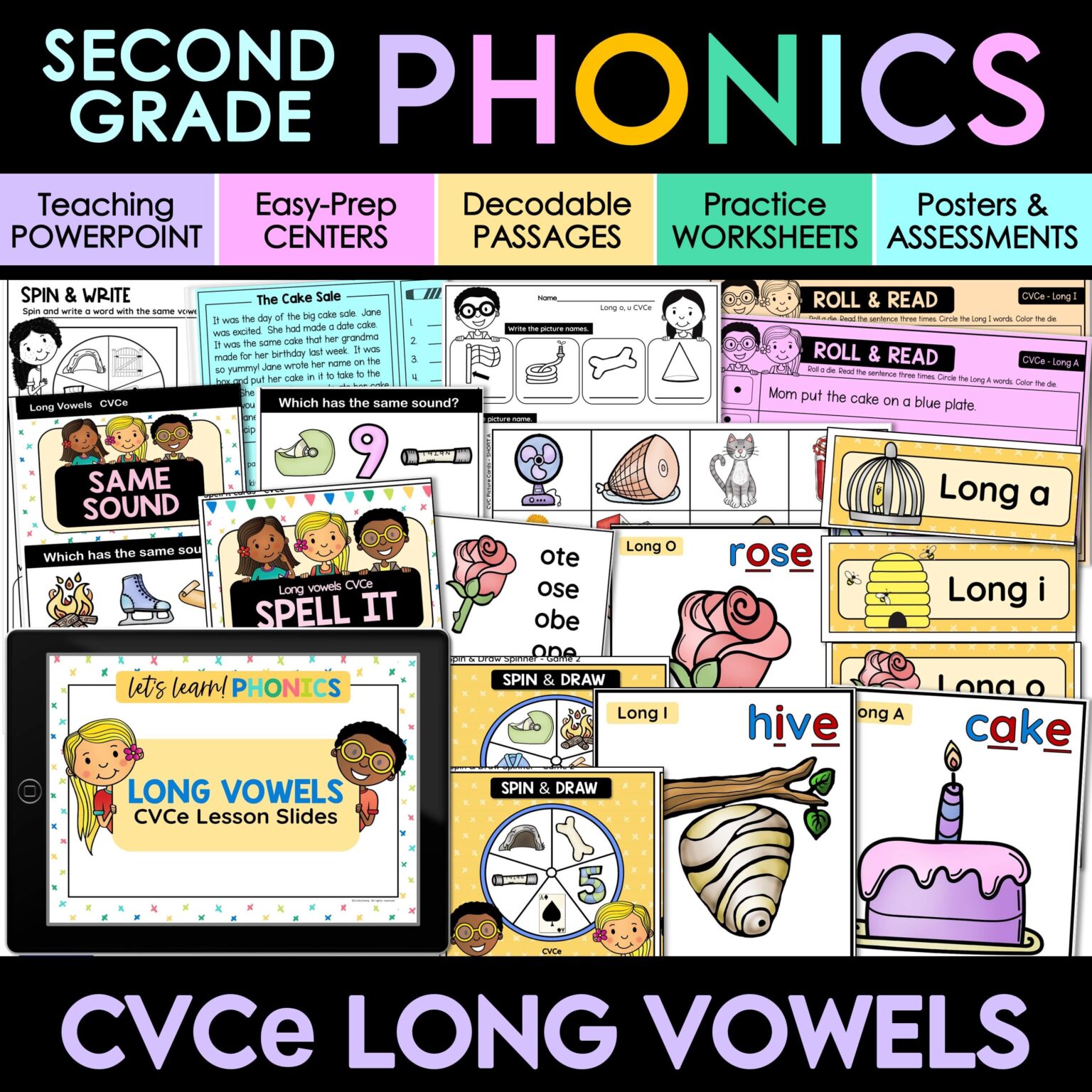 CVCe Phonics Activities, Worksheets, Passages, Centers & PowerPoint ...