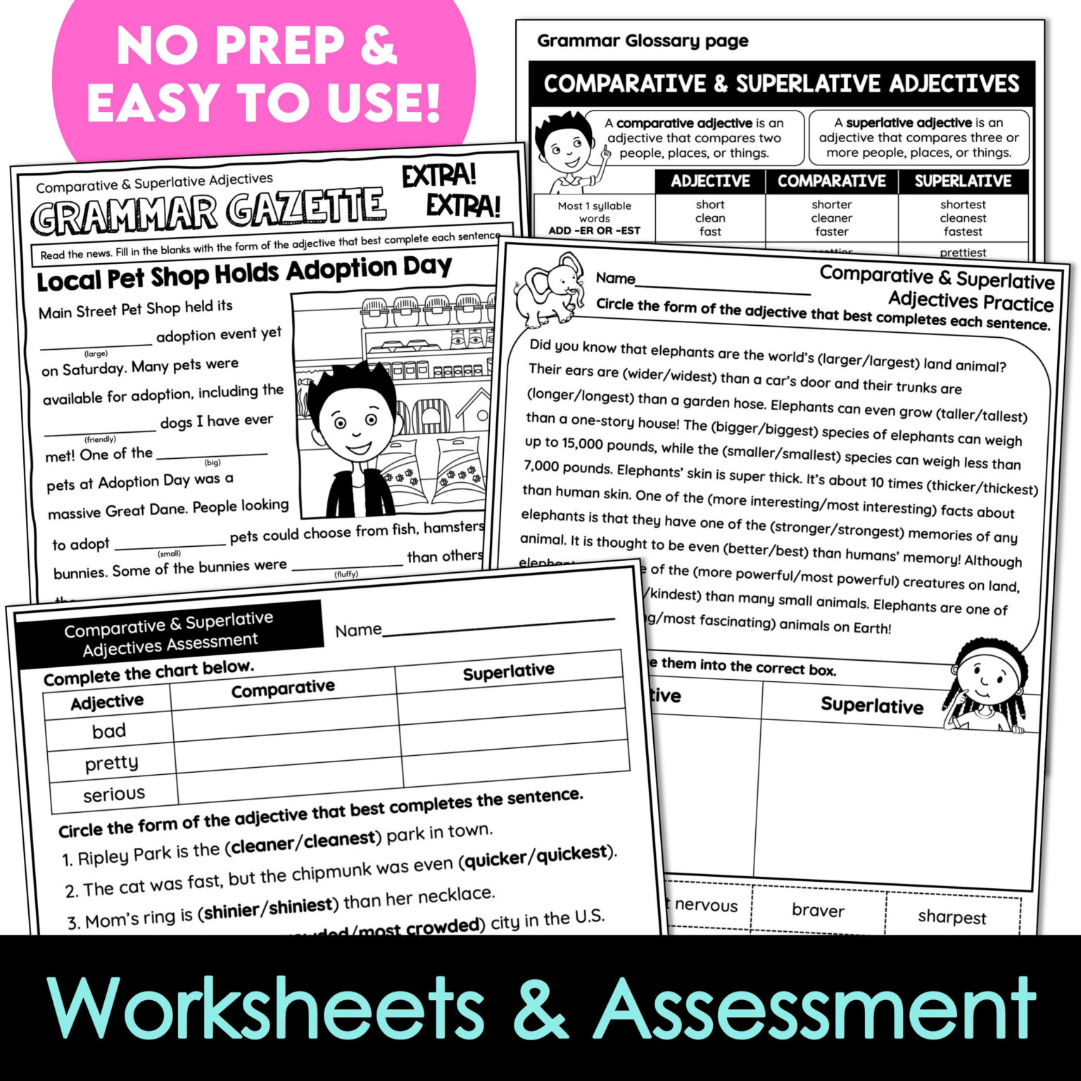 Comparative and Superlative Adjectives Activities 3rd Grade Grammar ...