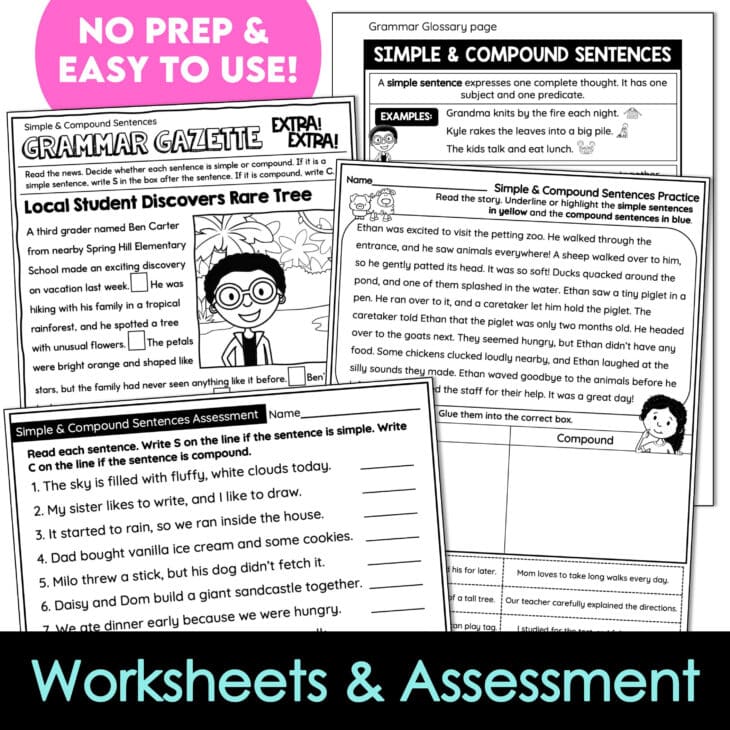 Simple and Compound Sentence Activities 3rd Grade Grammar - Around the ...