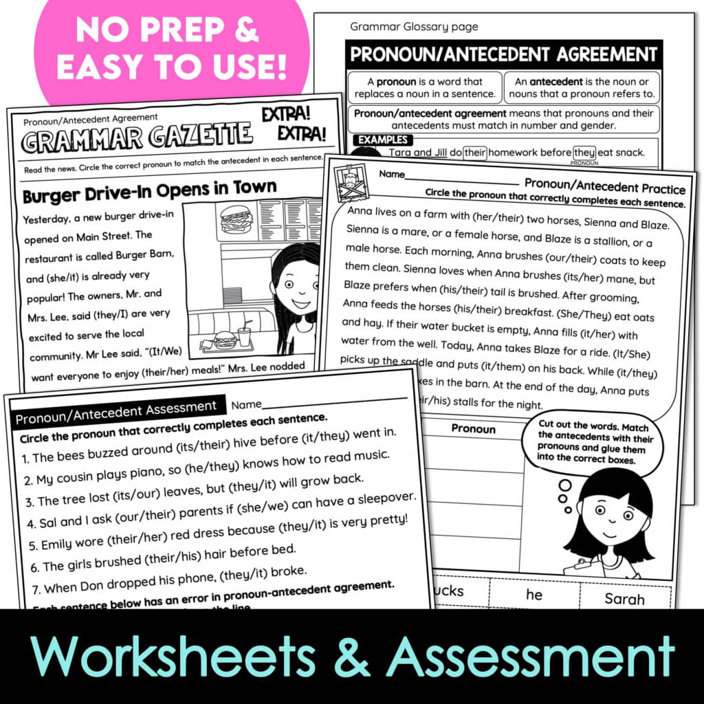 Pronoun Antecedent Agreement Activities 3rd Grade Grammar - Around the ...